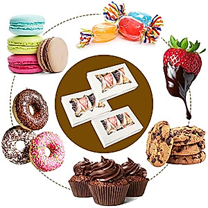 Moretoes 48pcs White Bakery Boxes 12x8x2.5 Inches with 3 Style Window for Pastry, Dessert, Cookies, Muffins, Donuts, Chocolate Covered Strawberries with 4pcs Stickers