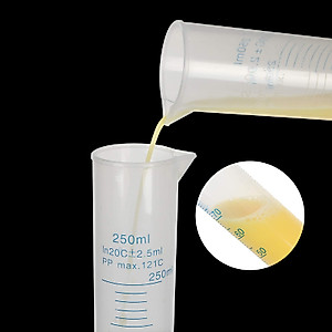 5Pack 250ml Plastic Graduated Cylinder, Transparent Measuring Cylinder Durable Lab Test Tube Flask, 2-Sided Measuring Lines Graduated Cylinder Beaker for Science Projects, Pour Spout