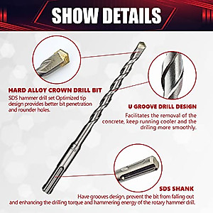 wesleydrill Rotary Hammer Drill Bit Set 8 Pcs SDS-Plus Drill Bits Fit for Fast Drilling in Block, Masonry and Concrete