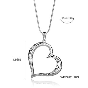 welbijoux Necklaces for Women Heart Pendant Sweater Layered Y Statement Bohemian Silver Chain Necklace with Gifts Box Jewelry (Silver)