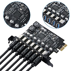 MZHOU 7 Port PCI Express Expansion Card, USB 3.0 7 Port Front Expansion Card, PCIE USB Hub Controller Adapter for Connect 7 Devices Expanded, Supports Windows 11/10/8/7 / Vista/XP (32/64-bit)