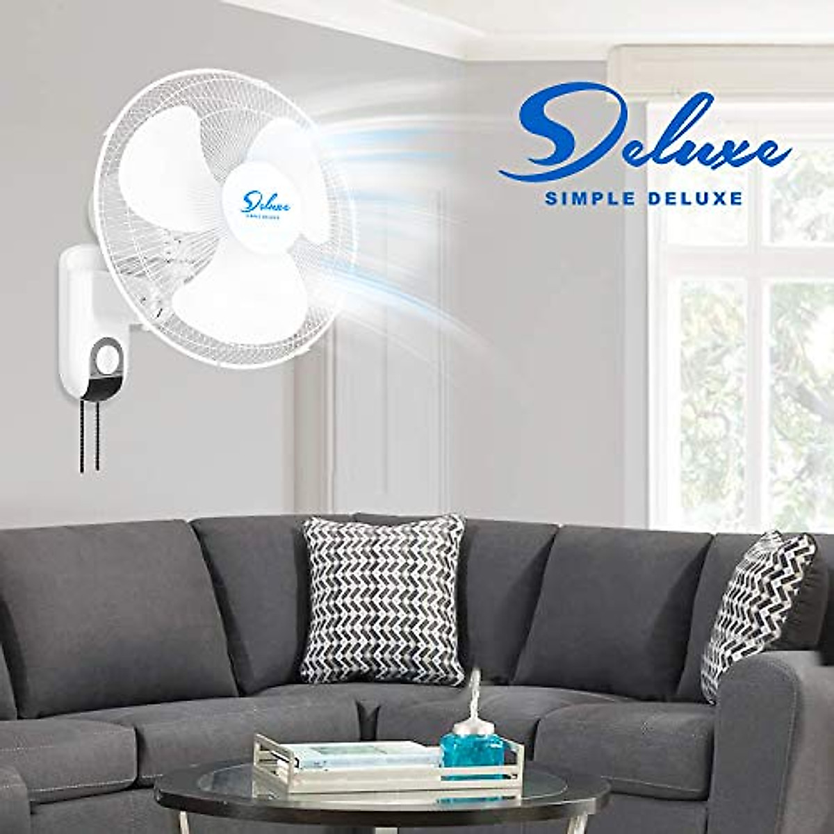 Simple Deluxe Digital Household Wall Mount Fans 16 Inch Adjustable Tilt, 90 Degree, 3 Speed Settings, 2 Pack, White