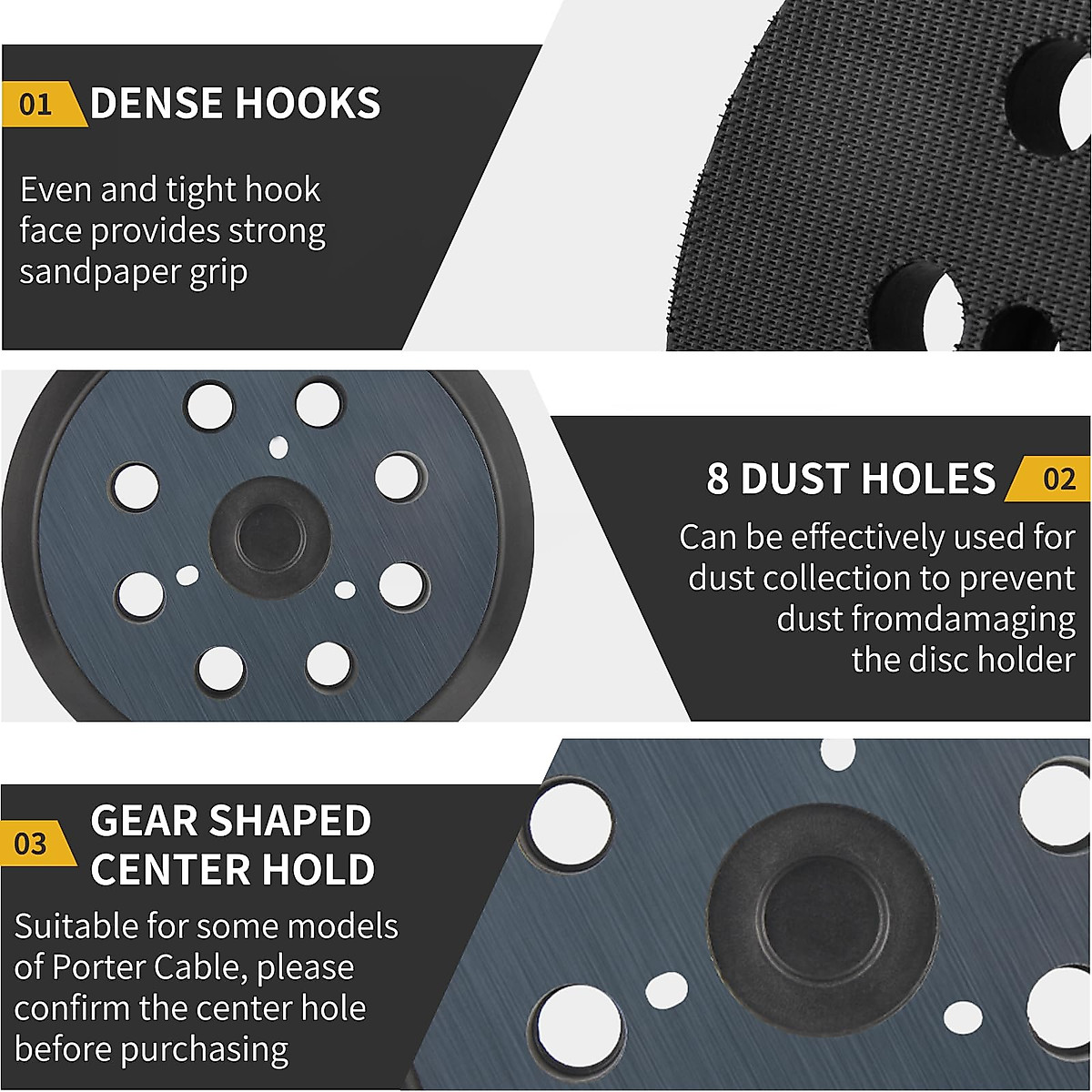 2 Pack 5 Inch 8 Hole Orbital Sander Replacement Pad for Porter Cable 343 343k 343VSK 390 390K 382 Random Orbit Sanders - Hook and Loop Sanding Pad Parts