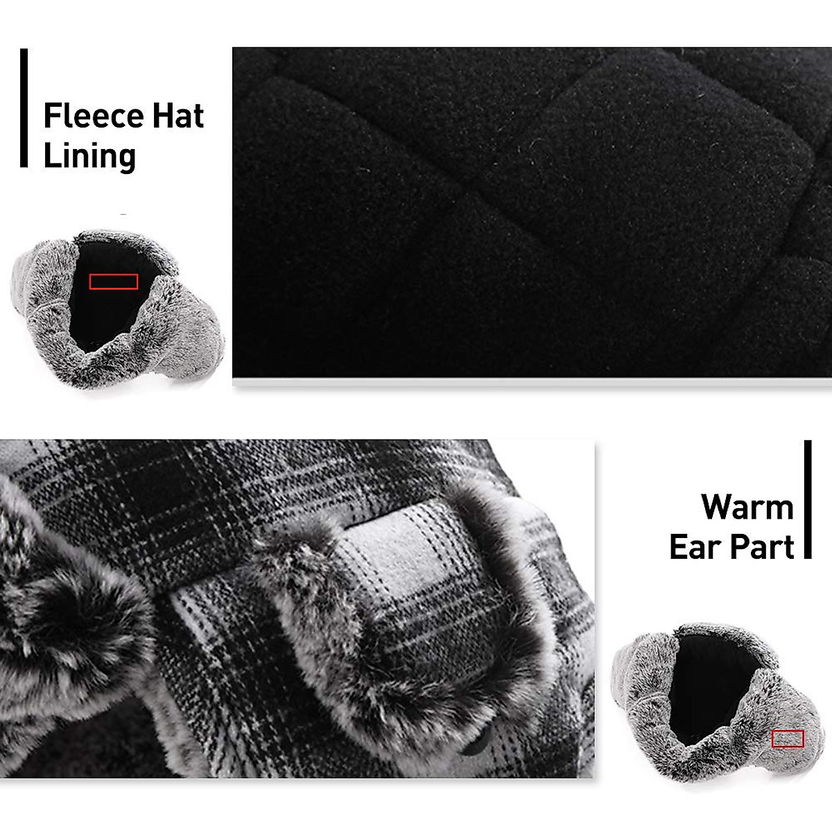 Jeff & Aimy Winter Red Buffalo Plaid Trapper Hat for Men Women Lumberjack Faux Fur Hunting Ear Flap Windproof Ushanka Russian Snow Ski 55-58CM