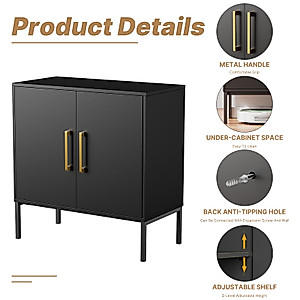 LYNSOM Storage Cabinet with Doors and Shelves, Free Standing Office Cabinet, Modern Wood Buffet Sideboard for Kitchen, Living Room, Bedroom, Hallway, Black