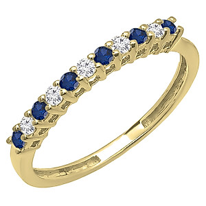 Dazzlingrock Collection Alternate Round Blue Sapphire & White Diamond Stackable Wedding Band for Women in 14K Yellow Gold Size 5
