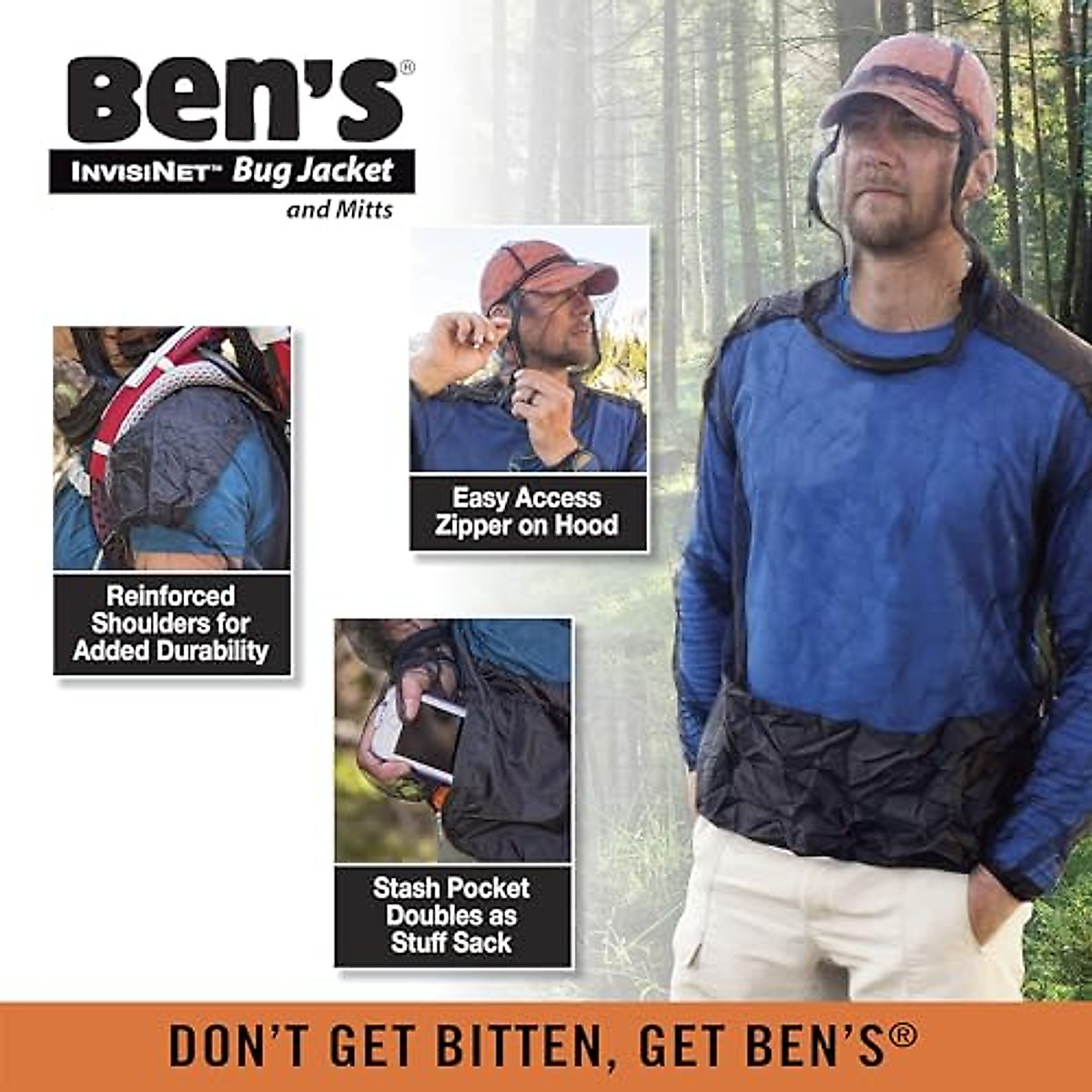BENS InvisiNet Bug Jacket & Mitts - Durable & Comfortable Insect Protection for Outdoor Activities - Fine Mesh Bug Net with High-Visibility - L/XL