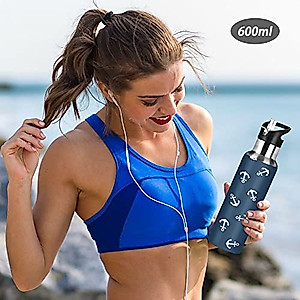 xigua 20oz Double leak Proof layer Insulated Keep Warm,Sea Anchor Navy Blue Stainless Steel Water Bottle with Straw for Sports and Travel#218