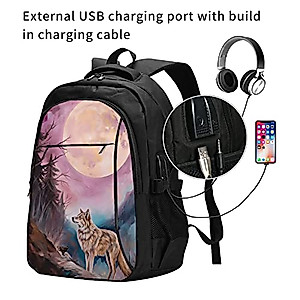 Native American Indians and Wolves Travel Laptop Backpack - Anti Theft Durable Business Laptops Backpack with USB Charging Port