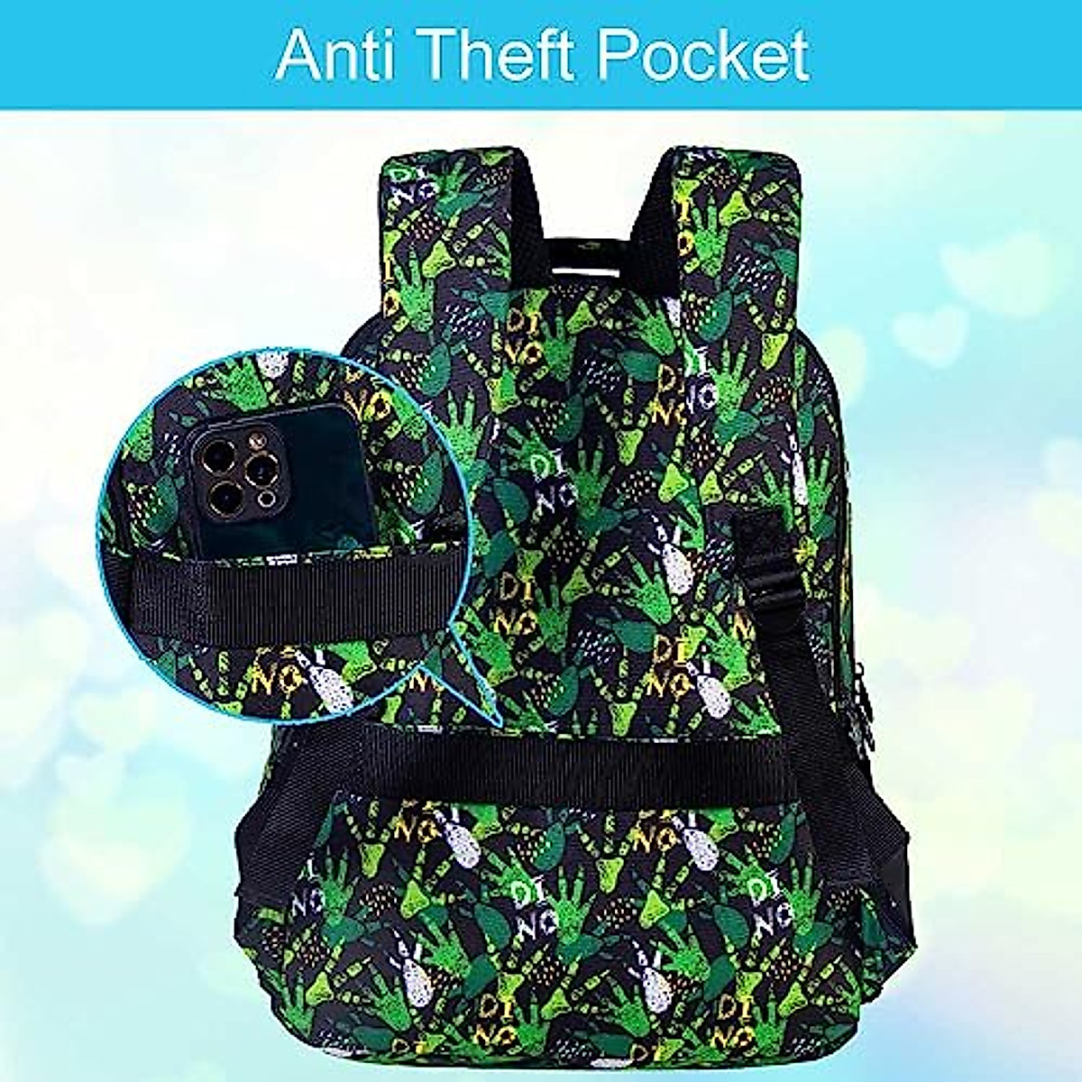 TXHVO 3PCS Dinosaur Backpack for Boys, Kids School Bookbag with Lunch Box, 17 Inch Teen Boy Laptop Backpacks