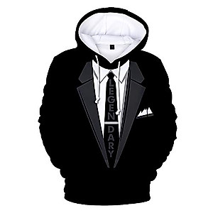 Thenlian Women Men Christmas Suit Pattern 3D Print Long Sleeve Caps Sweatshirt Pullover Hooded Sweater(XL, Black)