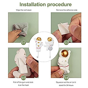 IMIKEYA 2Pcs Wall Hooks Self Adhesive Astronaut Shape Entryway Coat Hook Clothes Hanger for Bedroom Mudroom Bathroom Kitchen Jackets Hats Robes Towels