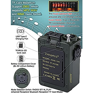 ZHIWHIS Shortwave Radio, Bluetooth Speakers with Sleep Timer, Weather AM FM SW Radios with NOAA Alerts, Retro Analog Tuner with Preset, Rechargeable MP3 Player with 6 EQ Support MicroSD Card ZWS-700