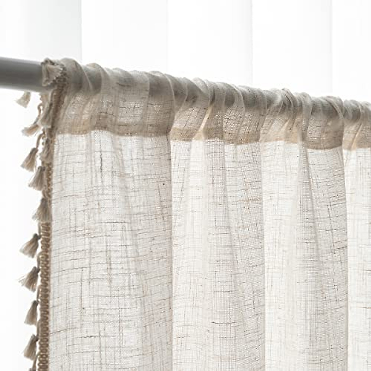 VOILYBIRD Natural Linen Blended Farmhouse Curtains 84 Inches Long Living Room Boho Curtains & Drapes Country Style, W40 x L84, Natural, 2 Panels Set
