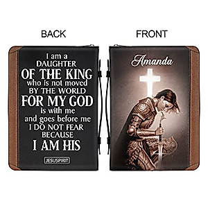 Jesuspirit Personalized Leather Bible Covers with Zipper - Christian Gift with Inspirational Scripture - Spiritual Bible Carrying Case Church Ladies - Custom Religious Faith Gifts for Women of God