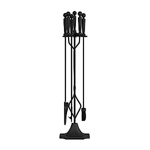 Lavish Home 80-FPTS-1 5 Piece Set-Heavy Duty Essential Tools for Fireplaces, Fire Pits Includes Tongs, Shovel, Broom, Poker, and Base Stand, Black
