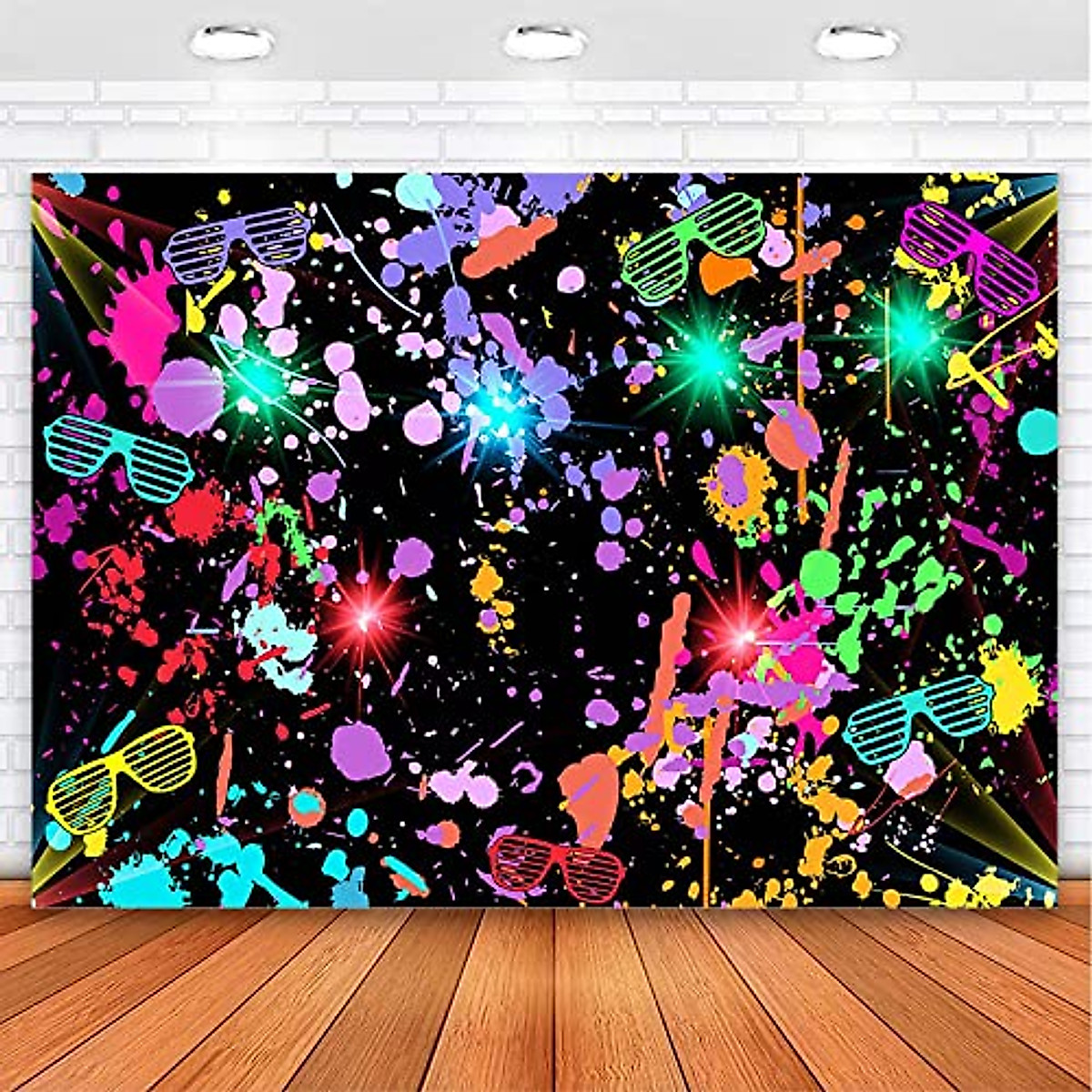 Avezano Neon Glow in The Dark Backdrop Paint Splatter Graffiti Glow Party 80s 90s Themed Birthday Background Colorful Neon Party Birthday Backdrops Photo Studio Props (7x5)