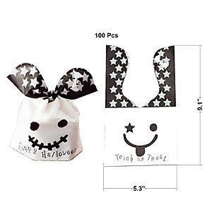 100 Pcs Halloween Goodie Bags Pumpkin Ghost Trick or Treat Candy Bags Bunny Rabbit Cookie Snacks Goody Bags Trick or Treating Gift Bags Parade Festival Party Decorations Supplies Favors White