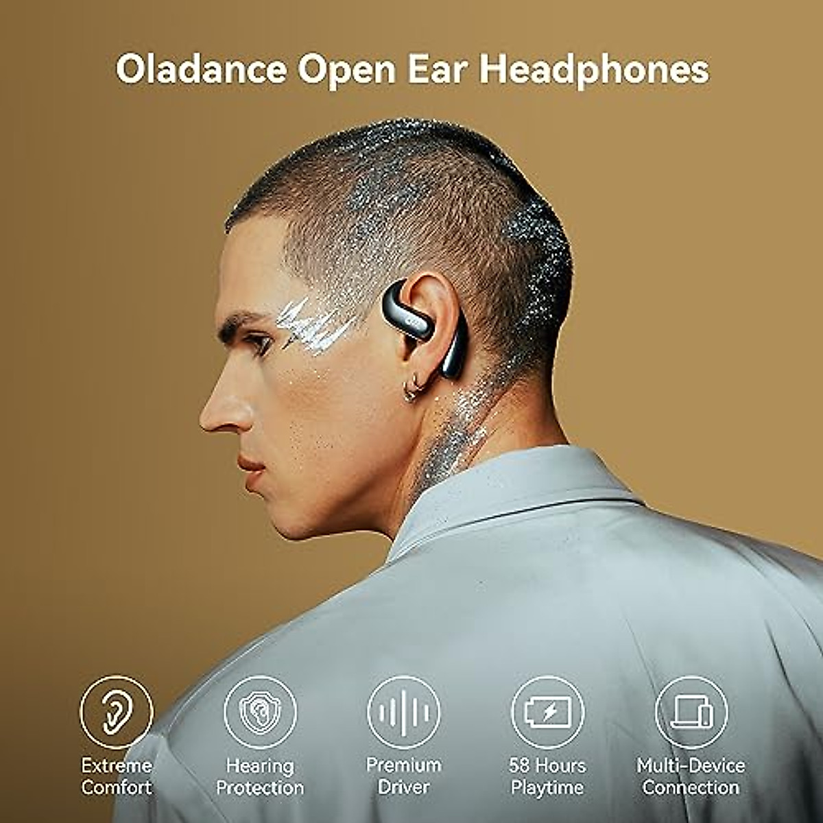 Oladance OWS Pro Open Ear Bluetooth Headphones with Multipoint Connection, Up to 58 Hours Playtime Air Conduction Headphones with Charging Case, Android&iPhone Compatible, Sound Black