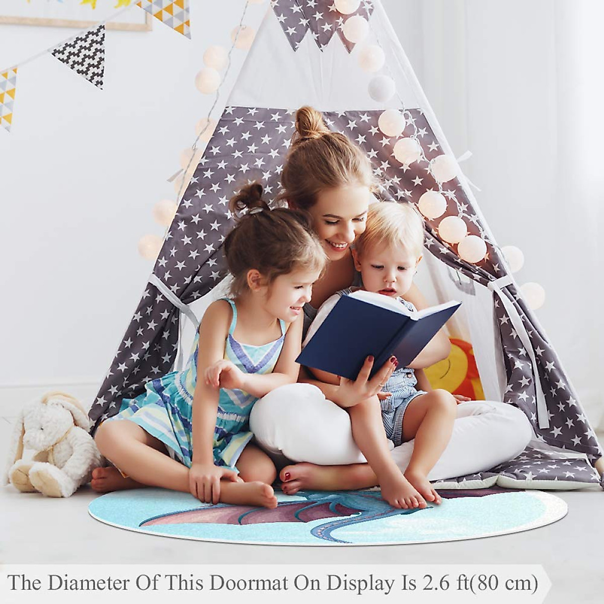 Rug Flying Dragon Blue Sky Round Play Mat Crawling Mat Floor Playmats Washable Game Blanket Tummy Time Play Mat 39.4x39.4 inches