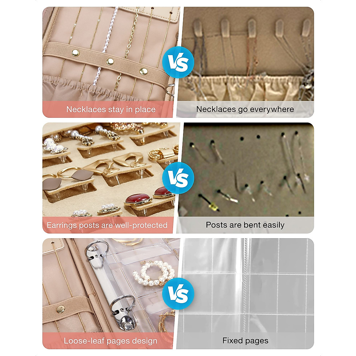 BAGSMART Jewelry Travel Organizer Case Transparent Jewelry Storage Book Ring Binder Jewelry Bags Clear Booklet Zipper Pouch Bag for Necklaces, Earrings, Rings, Bracelets, Dark Blue