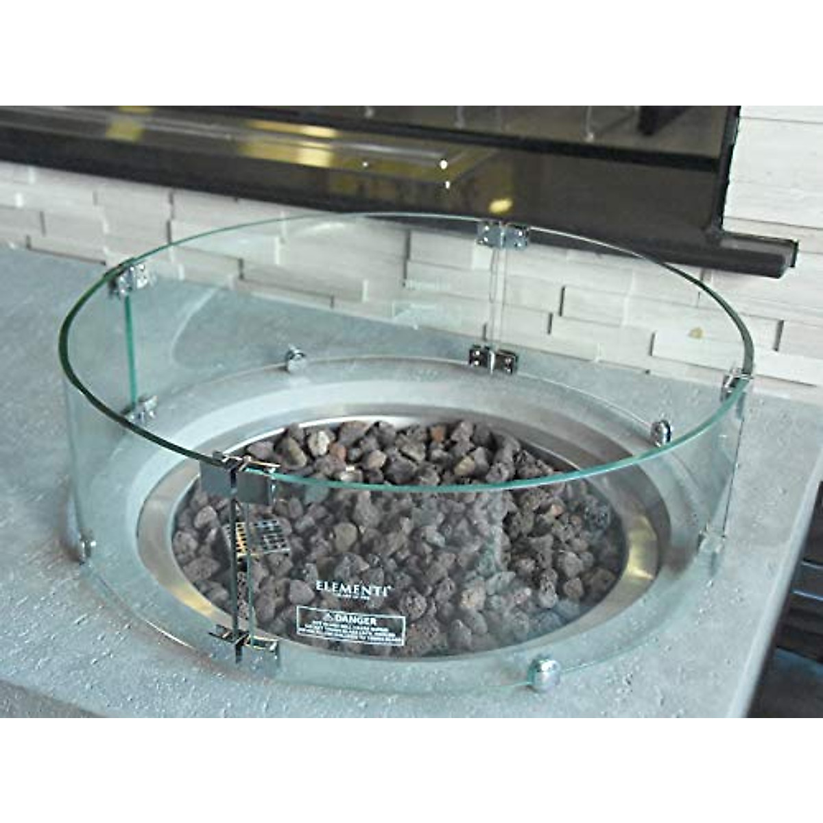 Elementi Outdoor Columbia Fire Pit Table Tempered Glass Round 25 x 25 x 7 inches Heavy Duty Firepit Accessory Wind Screen, Clear