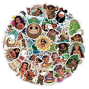 52Pcs Moana Stickers，Cartoon Aesthetic Vinyl Waterproof Sticker Decals for Water Bottle, Laptop, Phone, Scrapbook, Journaling Gifts for Kids Toddlers Teens Girls Adults Birthday Party Supplies Favors…