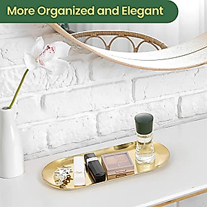 2PACK Gold Decorative Tray, Bathroom Vanity Tray for Dresser Counter, Kitchen Sink Tray for Soap Dispensers, Stainless Steel Jewelry Tray, Perfume Ring Key Candle Organizer Tray, Oval