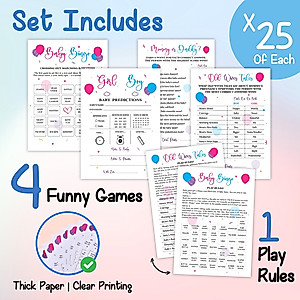 WOODAMORE Baby Gender Reveal Games for Guests - 4 Funny Baby Shower Games for Gender Reveal Party Decoration, Baby Shower Bingo Game, Boy Or Girl Gender Reveal Baby Prediction Cards, Old Wives Tales