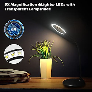 5X Rechargeable Magnifying Glass with Light and Stand, Raweao Dimmable Lighted Magnifying Lamp Glass Hands Free for Reading, Close Work, Hobbies, Crafts