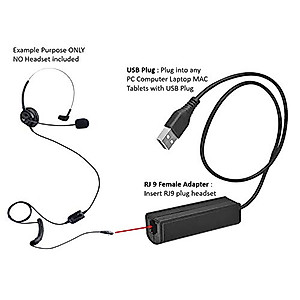 USB Plug Computer PC Laptop To RJ9 Female Adapter For Headset Work With Avaya Nortel Nt Yealink Viop POE NEC Mitel Office Desktop IP Telephone Phone Skype MSN Video Phone App Conference Work From Home