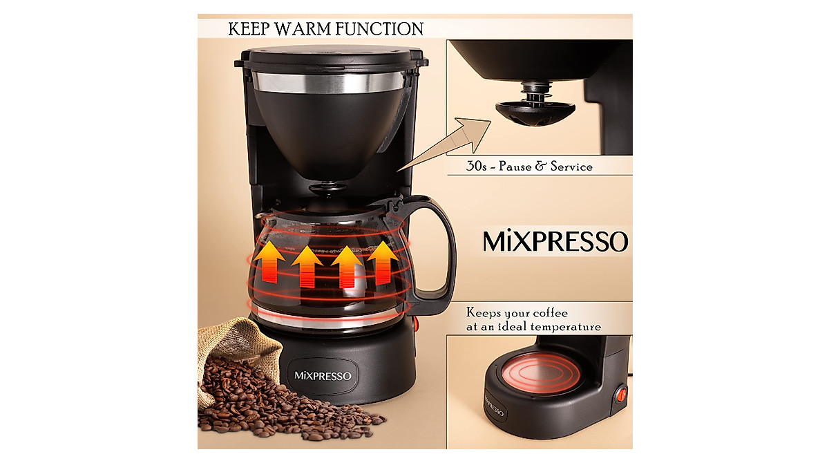 Mixpresso 5-Cup Drip Coffee Maker - Compact & Efficient