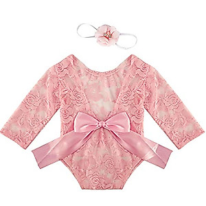 Yuehuam Baby Photography Props Outfits Girl Lace Romper + Headband Infant Photo Shoot Outfits Cloth for 3 Months