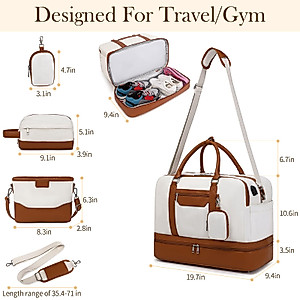 Gym Bag for Women, Stuery Travel Duffel Bag Weekender Carry On Overnight Bag with Shoe Compartment and Toiletry Bag 20" Large Duffel Bags for Traveling Business Weekend Trip Women Gift 4pcs Set