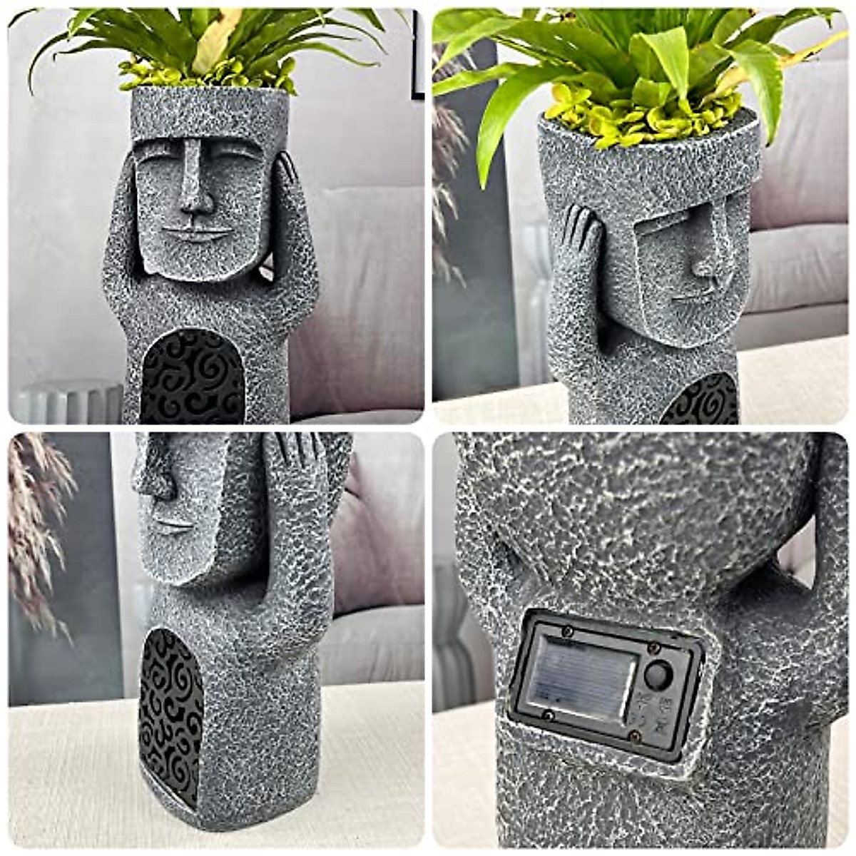 ANIAFJ Moai Funny Planter Solar Decor Planter Moai Solar Light Décor Ester Island Tiki Urn Easter Island Head Flowerpot-Do not Listing