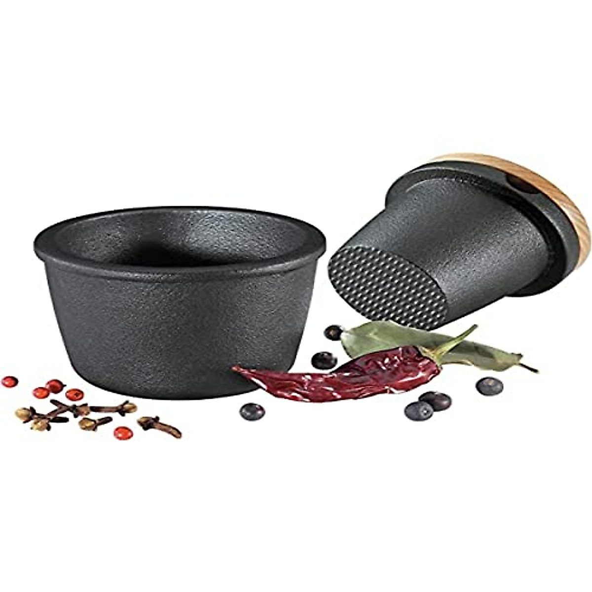 Zassenhaus Cast Iron Spice Grinding Set with Beech Wood Lid, 3" Grinder, Black