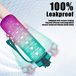 Myasrelae Water Bottle With Straw, 32 oz Water Bottles With Times to Drink,Leakproof BPA Free Bottle with Time Marker ，Ideal Gift for Gym Workouts and the Outdoors (A)