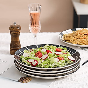 AHX Dinner Plates Ceramic Plate Set - 10 Inch Large Porcelain Round Plate Sets of 6 - Flat Modern Black Pattern Dining Plates for Kitchen | Family - Dishwasher | Microwave | Oven Safe