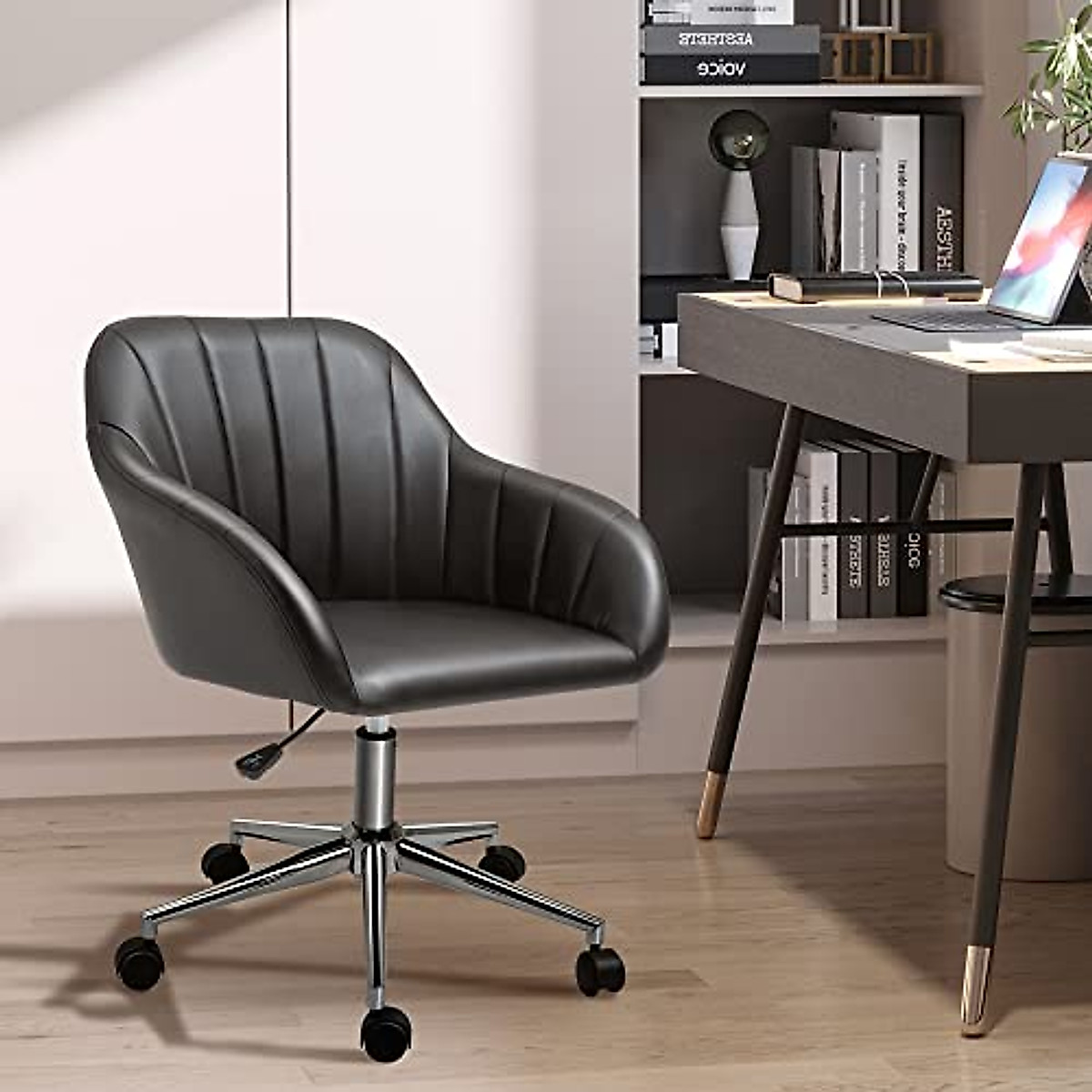 Vinsetto Mid Back Home Office Chair Computer Desk Chair with PU Leather, Adjustable Height, Swivel Wheels for Study, Bedroom, Black