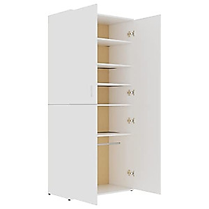 GOLINPEILO Modern Shoe Storage Cabinet with 2 Doors, 6 Shelves and a Hanging Rod, 31.5"x15.4"x70.1" Wood Shoe Storage Cabinet White for Entryway, Porch