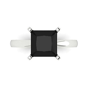 3.0 ct Princess Cut Solitaire Natural Black Onyx Engagement Wedding Bridal Promise Anniversary Ring 18K White Gold Size 6.25