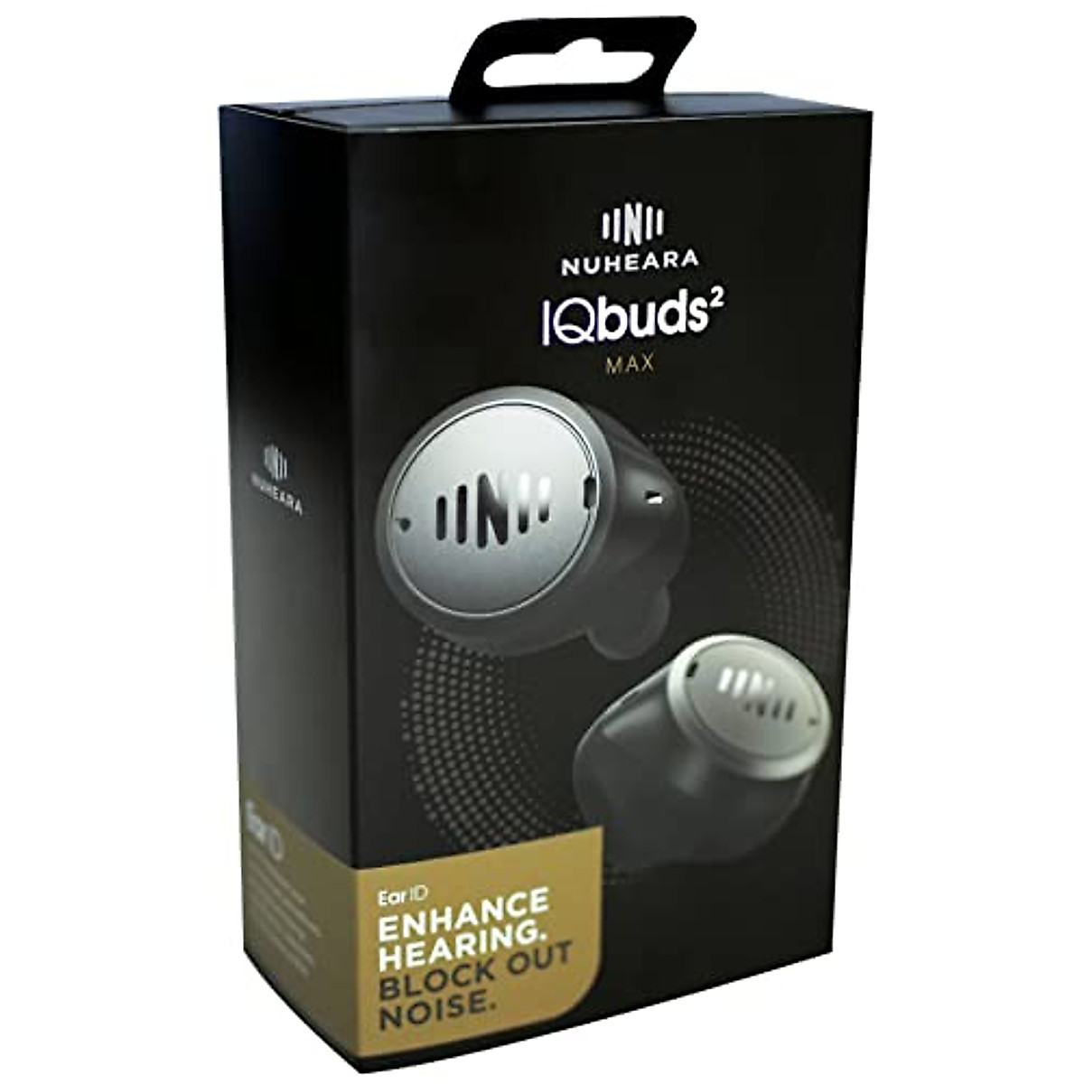 Nuheara IQbuds 2 MAX Hearing Amplifier with Personalization via IQbuds™ App, 7 Preset Programs, Bluetooth, Rechargeable, Active Noise Cancellation, 1 Pair of Earbuds