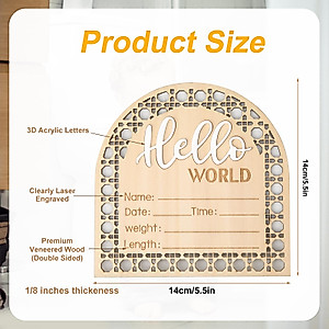 Baby Announcement Sign, 5.5 Inch Wooden Birth Announcement Sign Hello World Welcome Newborn Sign Baby Month Milestones Baby Announcement Plaque for Girl Boy Photo Prop Baby Shower Nursery Hospital