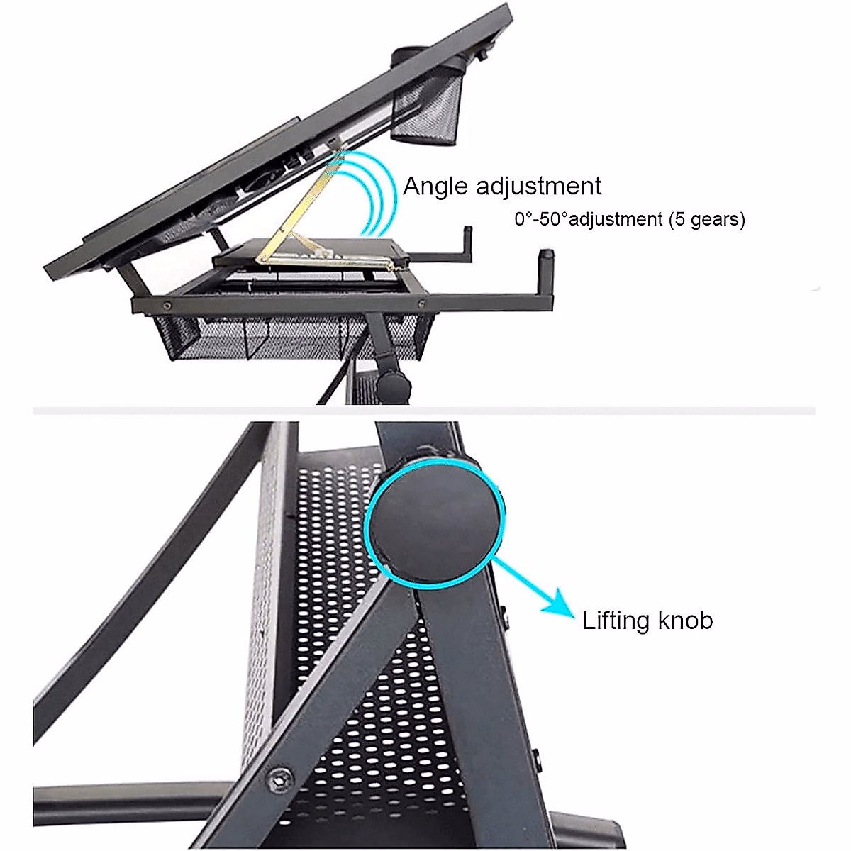 XiVue Adjustable Glass Drafting Table,Versatile Art Study Table,with Storage Drawers,Art Studio Design Sketching Painting Work Station