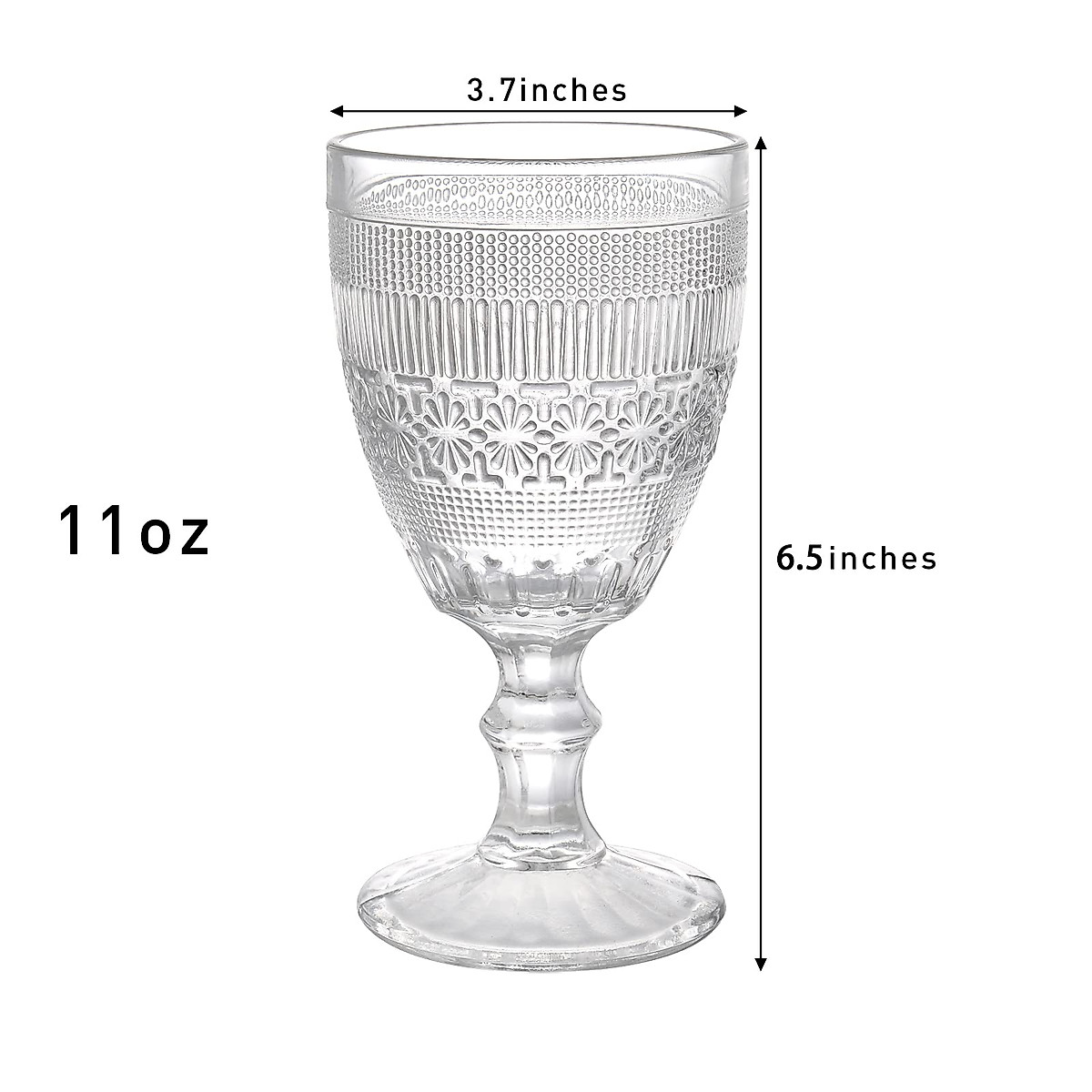 Coloch 4 Pack Wine Goblet Glasses, 11 Oz Vintage Water Glasses Set Romantic Mixed Drinking Glassware for Juice, Red Wine, Cocktail, Baby Shower, Wedding, Party