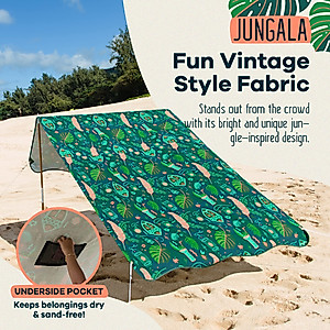 Moku Beach Co UPF 50+ Portable Beach Canopy Tent Set - 3-Step Assembly, Jungala Print - Includes Bag, Poles, Stakes & Hammer - Ideal Sun Shade for Beach, Easy and Convenient