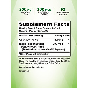 CoQ10 200 mg Softgels | 92 Count | Enhanced Absorption Supplement | with Black Pepper Extract | Non-GMO, Gluten Free Supplement | by Nature's Truth