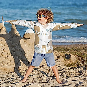 Long Sleeve Rash Guard for Boys T-Shirt Hand Drawn Dinosaurs UPF 50+ Rashguard Quick Dry Surf Top Boys T-Shirts 10-12 Years