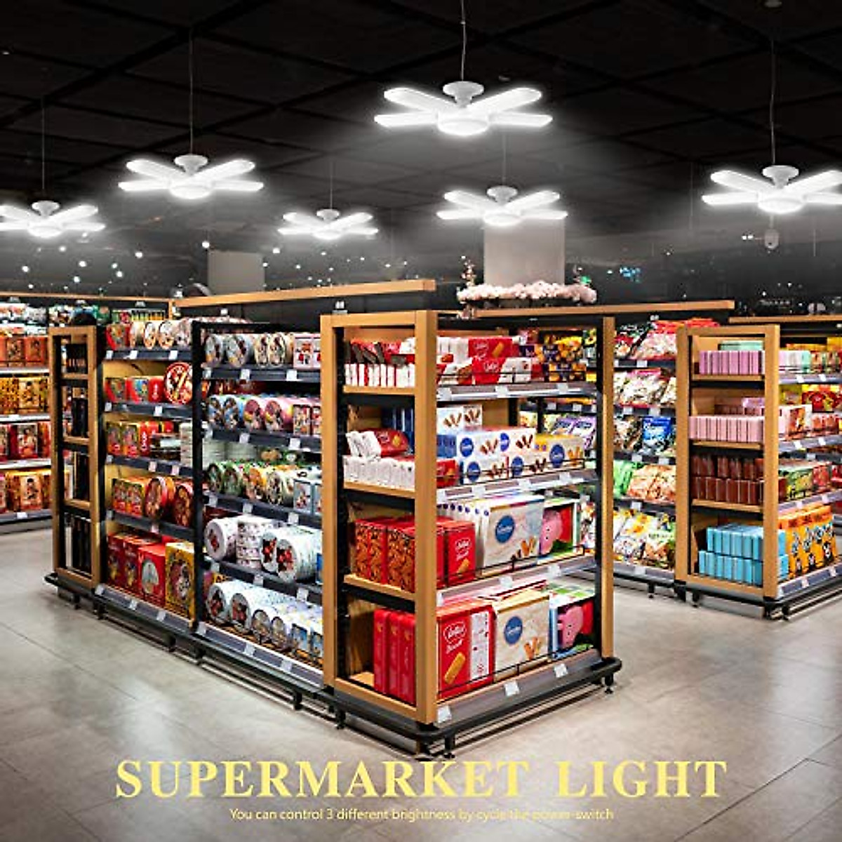 80W LED Garage Lights 2 Pack - 8000LM Deformable & Dimmable LED Garage Ceiling Lights 6500K LED Shop Light with 5 Adjustable Panels, LED Garage Lights for Warehouse Workshop Basement Lights