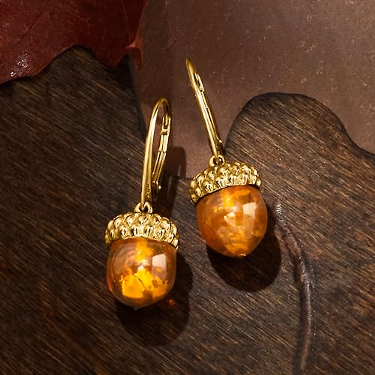 Ross-Simons Amber Acorn Drop Earrings in 18kt Gold Over Sterling